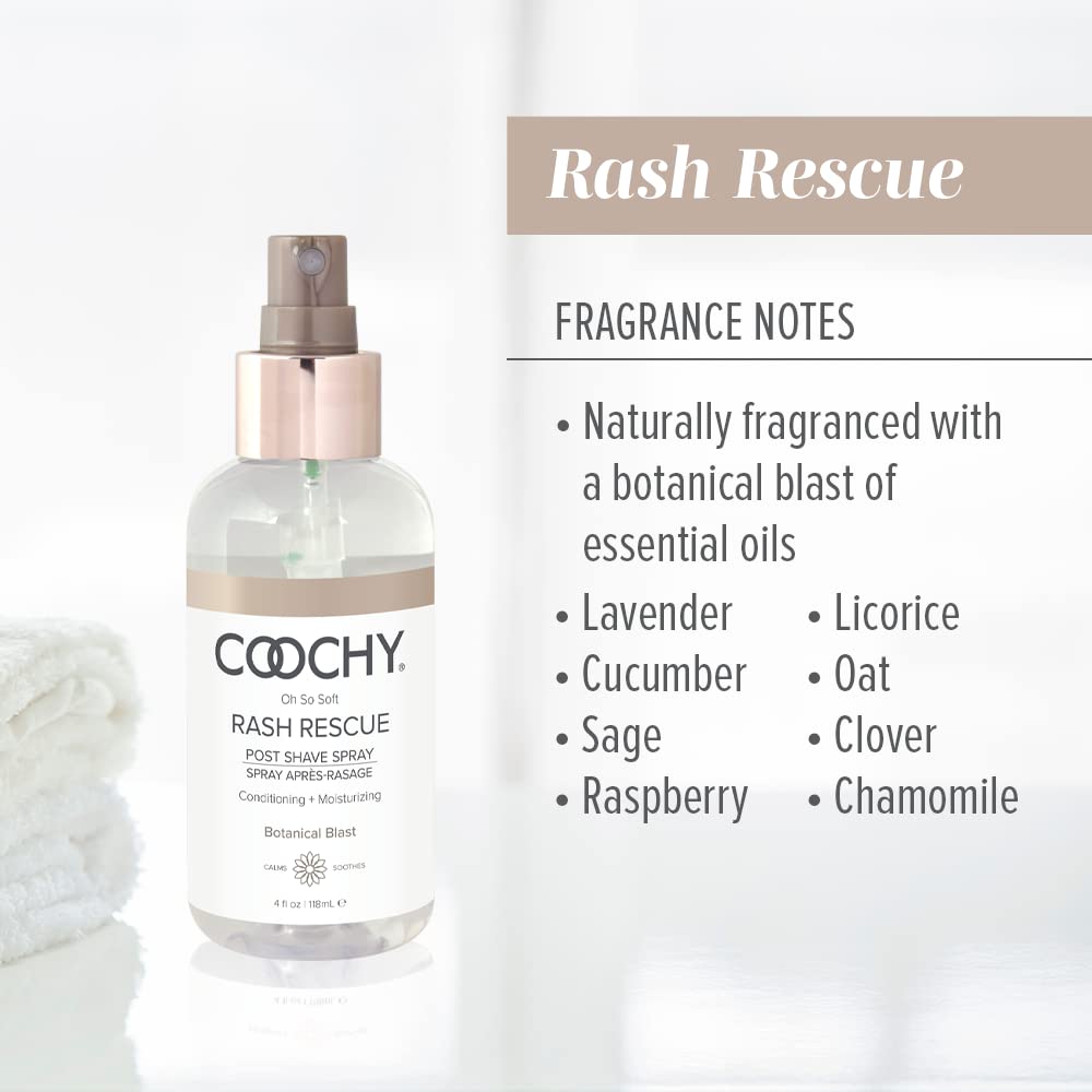 Coochy Rash Rescue Post Shave Spray - Natural Hydrating After Shave Skincare Moisturizer - Ingrown Hair Body Mist - Botanical Blast, 4 fl oz/118 mL