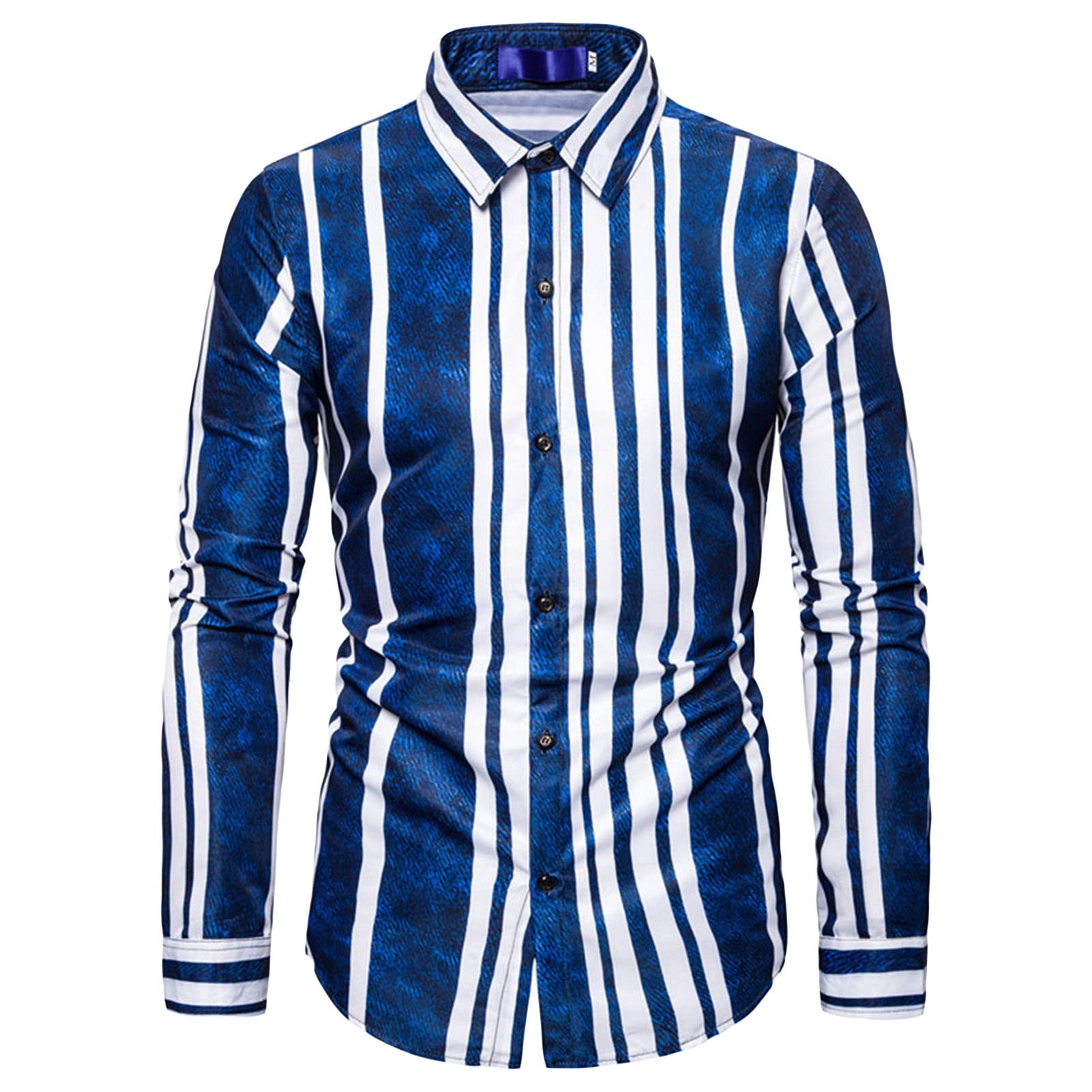 Men's Long Sleeve Stylish Dress Shirts Striped Casual Button Down Shirts Regular Fit Turn-Down Collar Shirt Top (Dark Blue,3X-Large)