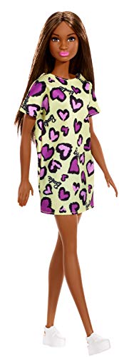 Barbie Doll, Brunette, Wearing Yellow and Purple Heart-Print Dress and Platform Sneakers, for 3 to 7 Year Olds