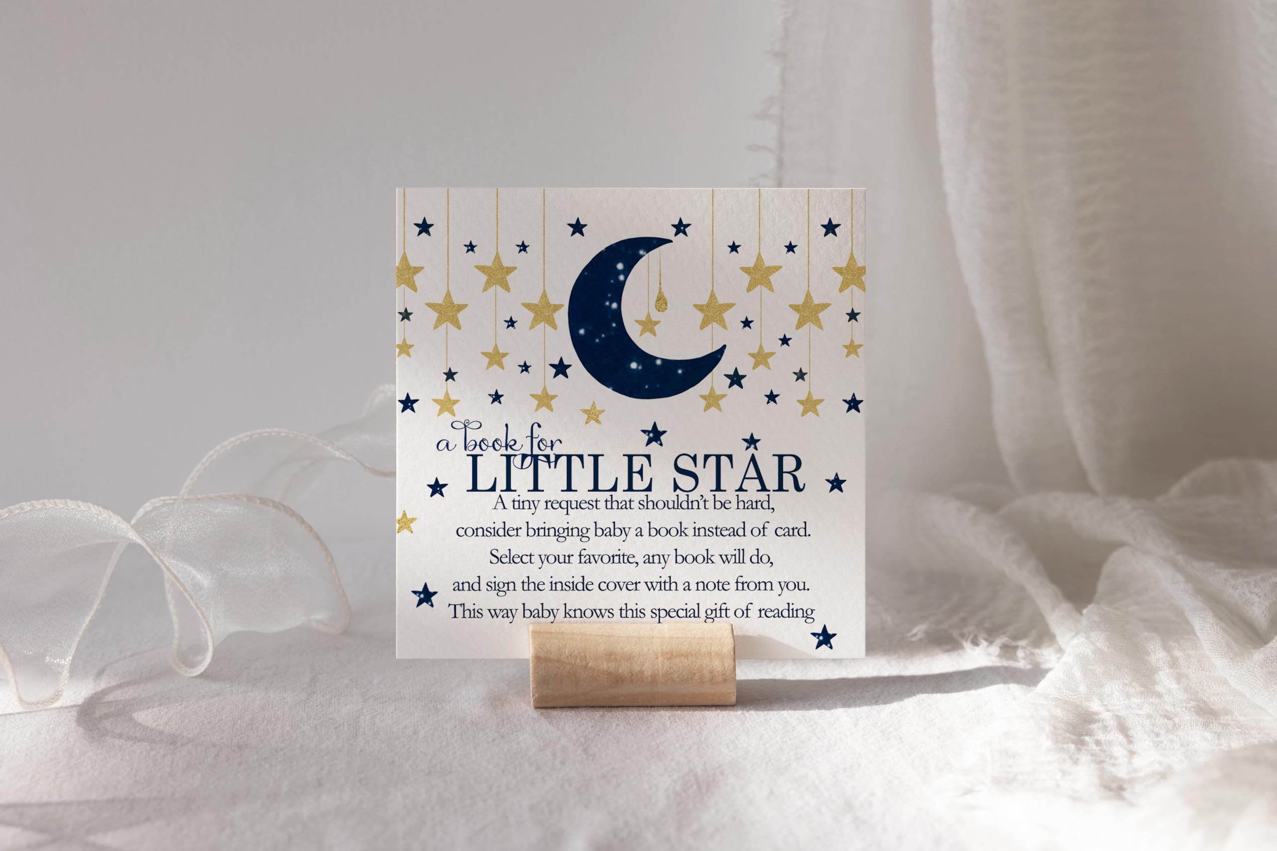 Twinkle Little Star Baby Shower Invitation Bundle (25 of Each) Blank Invites with Envelopes for Boys Diaper Raffle Insert and Bring a Book Insert Cards Set Navy and Gold Theme Celestial