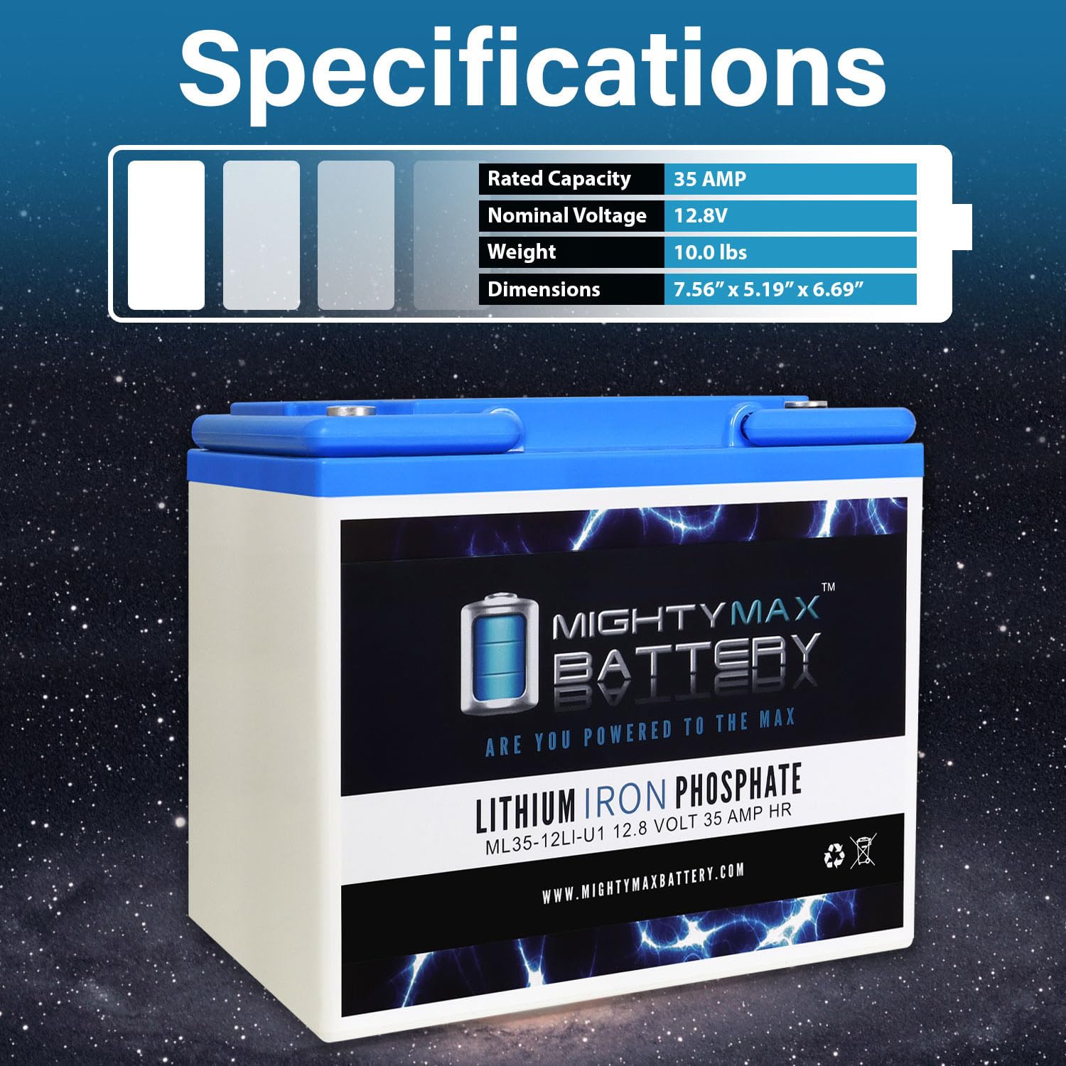Mighty Max Battery 12V 35AH U1 Lithium Replacement Battery for Bat-Caddy X3R Golf Caddy