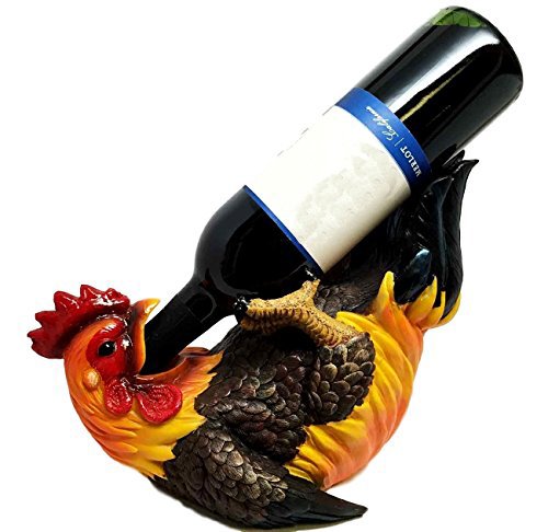Ebros Country Farm Morning Sunshine Rooster Wine Holder Figurine 10.5" Long Chicken Hen Poultry Decor Bar Wine Cellar