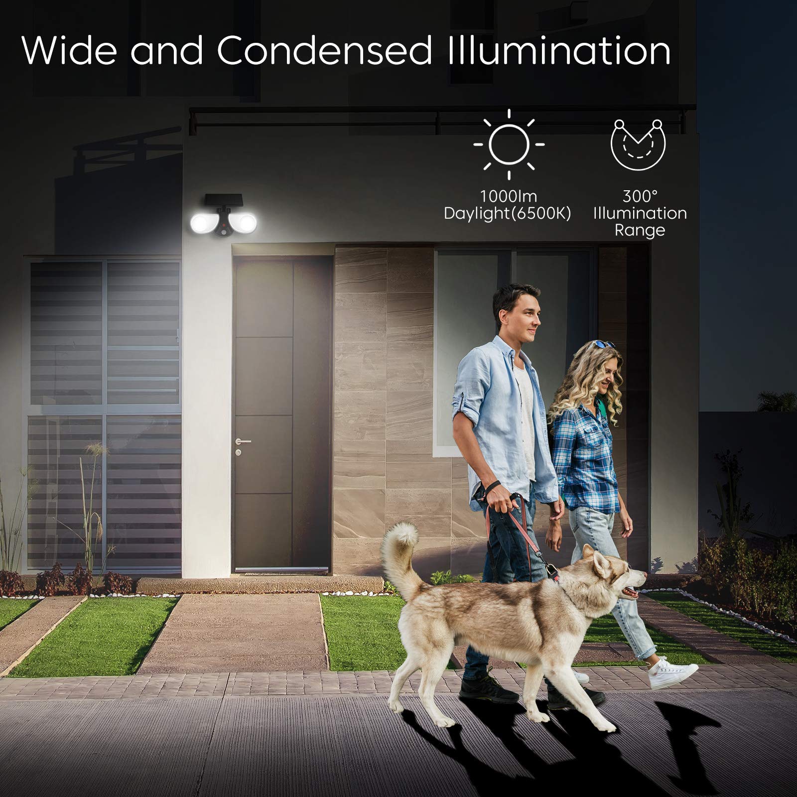 Consciot Solar Lights Outdoor, Ultra Bright Motion Sensor Solar Security Light 1000lm, 40 LED Wall Flood Light with Adjustable Dual Heads, IP67 Waterproof for Garage Patio Garden, Cool White, 2 Pack (OC-WL-001A)