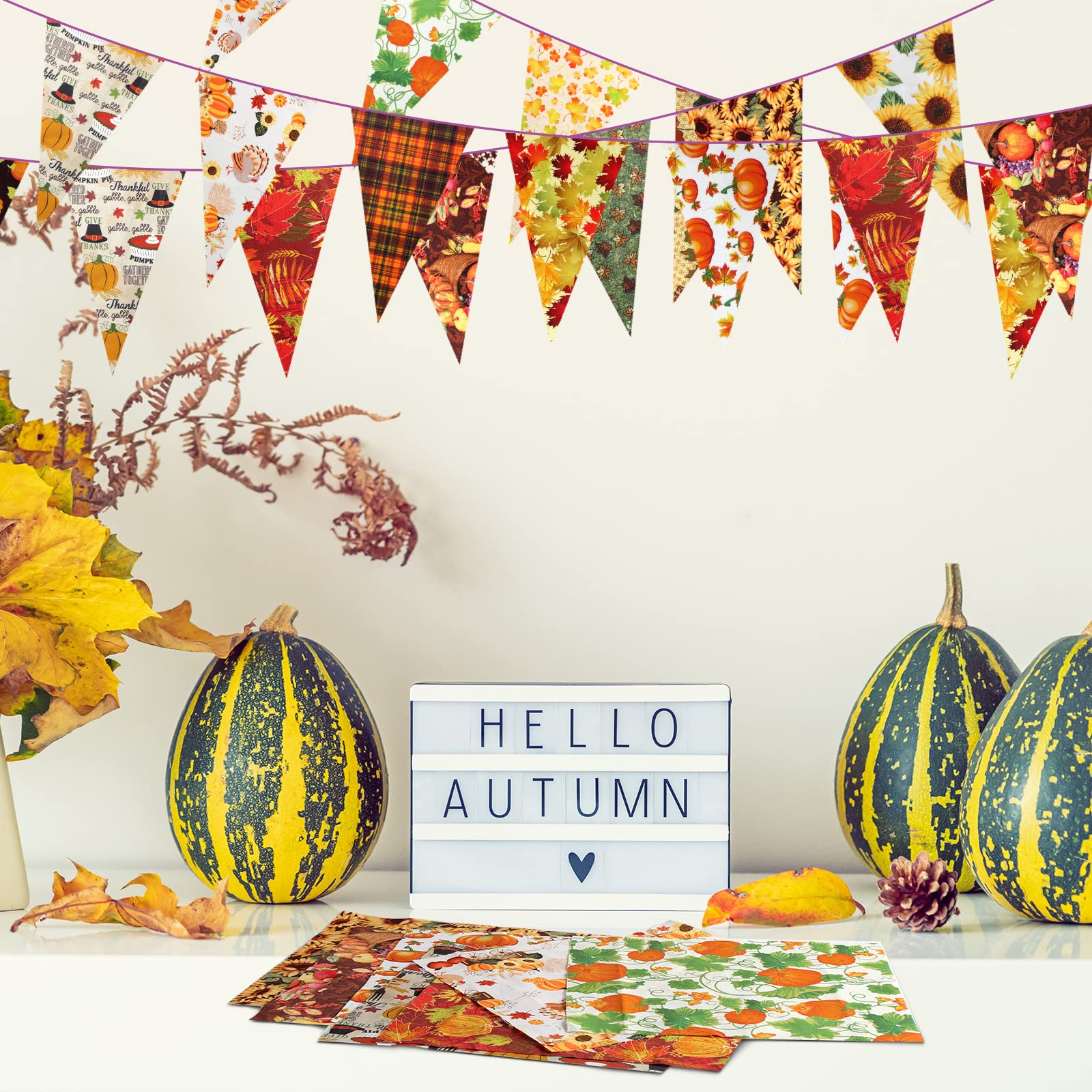 30Pcs Thanksgiving Fabric Assorted Fabric Fall Fabric Bundles Pumpkin Turkey Maple Fabric Plaid Quilting Fabric 10 x 10 Inch Thanksgiving Fabric Square Sheet for DIY Craft Quilting Sewing
