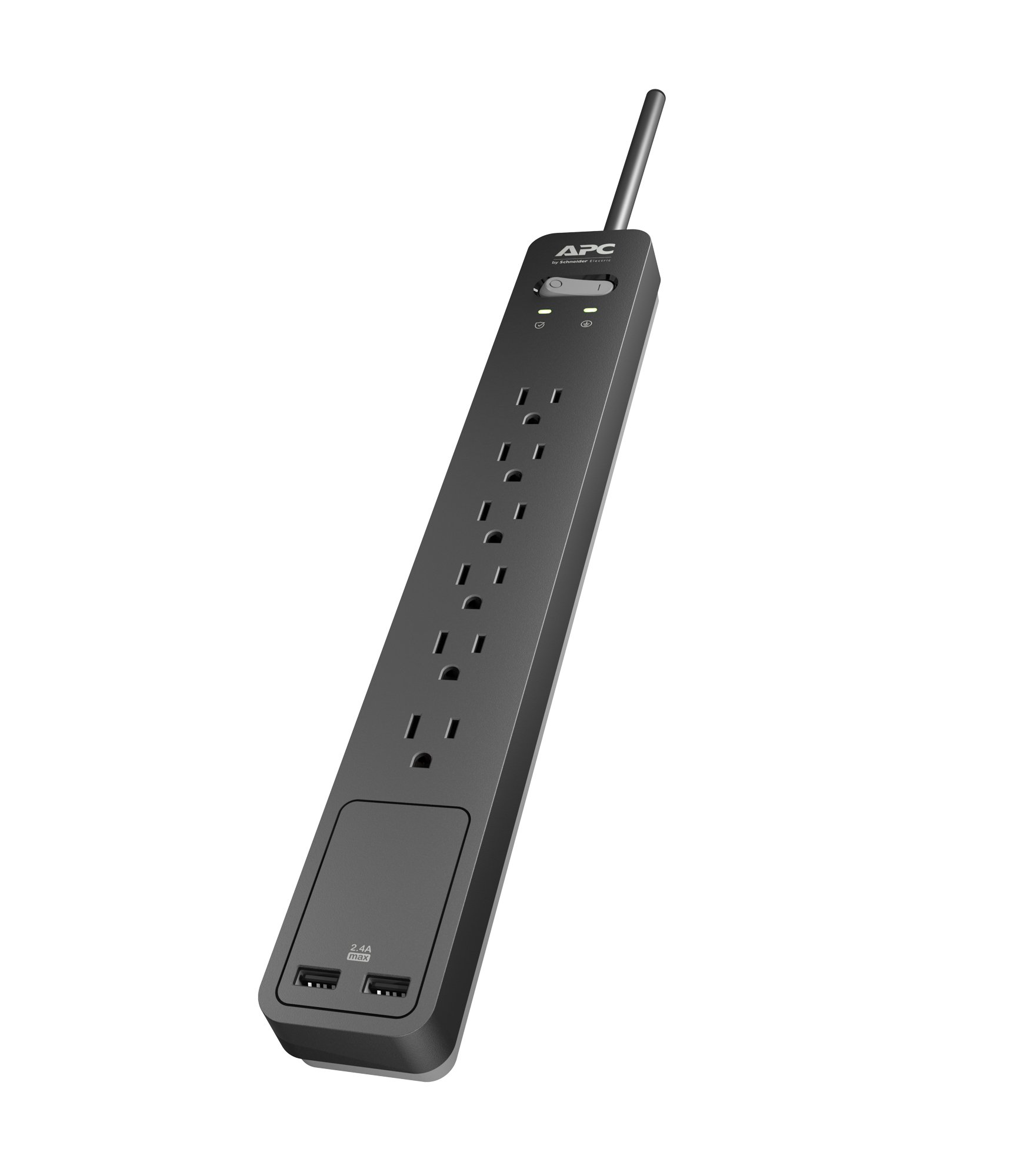 APC Power Strip Surge Protector with USB Charging Ports, PE6U2, 1080 Joules, Flat Plug, 6 Outlets