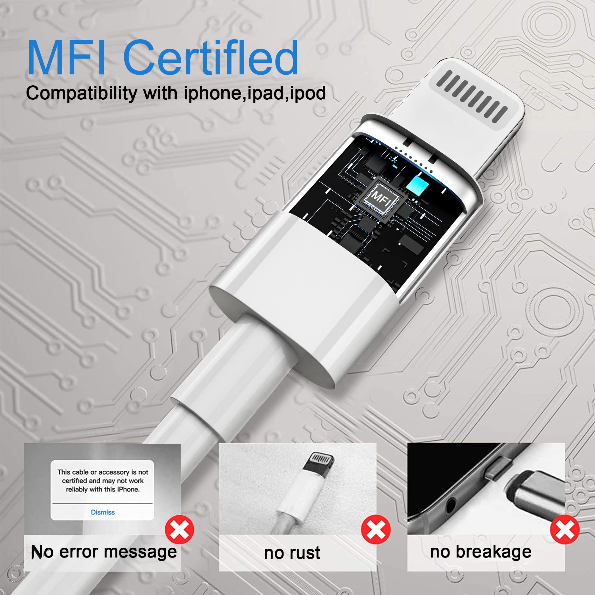 4Pack Apple MFi Certified iPhone Charger Cord 6ft,Apple Lightning to USB Cable, 6 Feet Long Apple Fast Charging for iPhone 13/12/11/11Pro/11Max/ X/XS/XR/XS Max/8/7/6