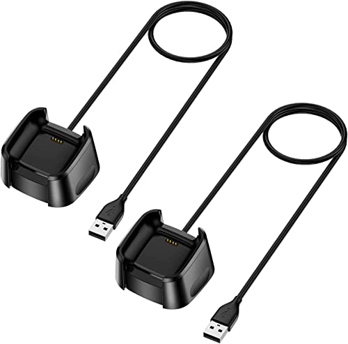 QIBOX Charger Compatible with Fitbit Versa 2 (Not for Versa/Versa Lite), 2-Pack Replacement USB Charging Cable Dock Stand for Versa 2 Health & Fitness Smartwatch, 3Ft Sturdy Power Cord