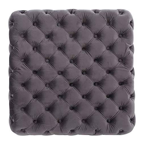 Great Deal Furniture Melvek Modern Glam Button Tufted Velvet Ottoman, Gray and Dark Brown