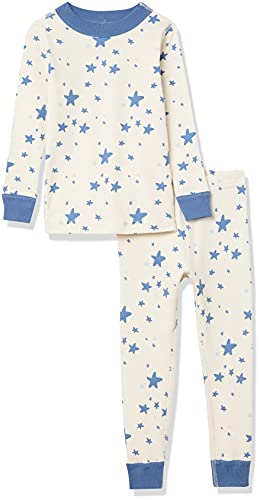 Moon and Back by Hanna Andersson Unisex Toddlers' Organic Cotton Long-Sleeve Top and Bottom Pajama Set, Blue Ecru Stars, 2T