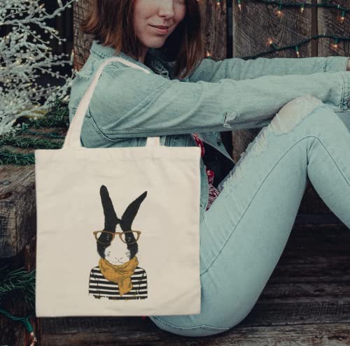 AYEBY Cool Rabbit Pattern Canvas Tote Bag with Zipper - Bold and Eye-Catching Reusable Grocery Bag for Women, Mothers, Friends, Teachers, White-Collar Workers, and Studentsā¦