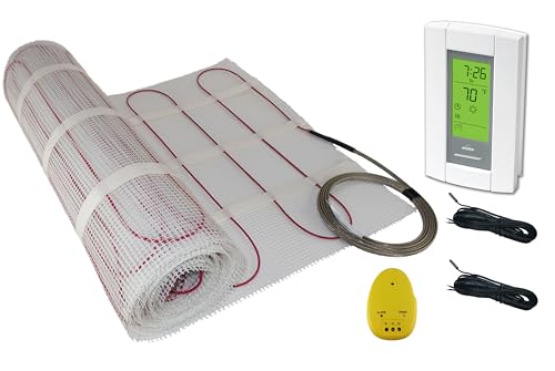 30 Sqft Mat, Electric Radiant Floor Heating System with Digital Floor Sensing Thermostat, Includes 2 Floor Temperature Sensors and Installation Monitor, Heated Floor System, Radiant Floor Heating Mat