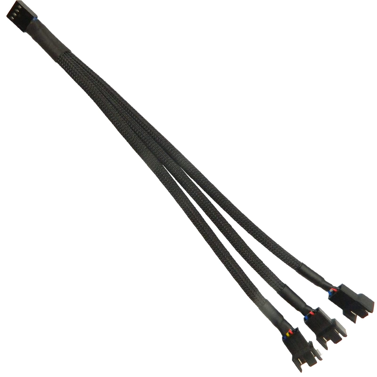 4 Pin PWM Fan Splitter Cable, FBHDZVV Black Sleeved Case Fan Braided Adapter Cable 1 to 3 Converter Y Splitter for Computer PC CPU Cooling Fan ATX Case 4-Pin/3-Pin Extension Power Cable 10 Inches
