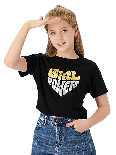 Black Girl Power Crop Top for Little & Big Girls - Cool Summer T-Shirt Clothes Tween Size 7/8