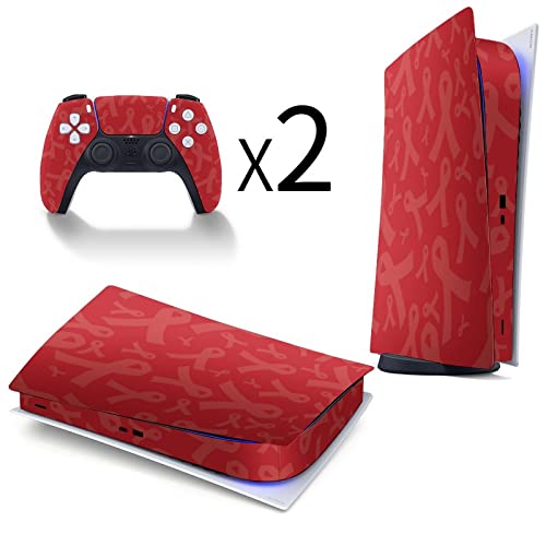 Aids Awareness Red Ribbon Full Protective Skin Cover Design Wrap Decal Sticker Compatible with PS5 Digital Edition Console and Controller