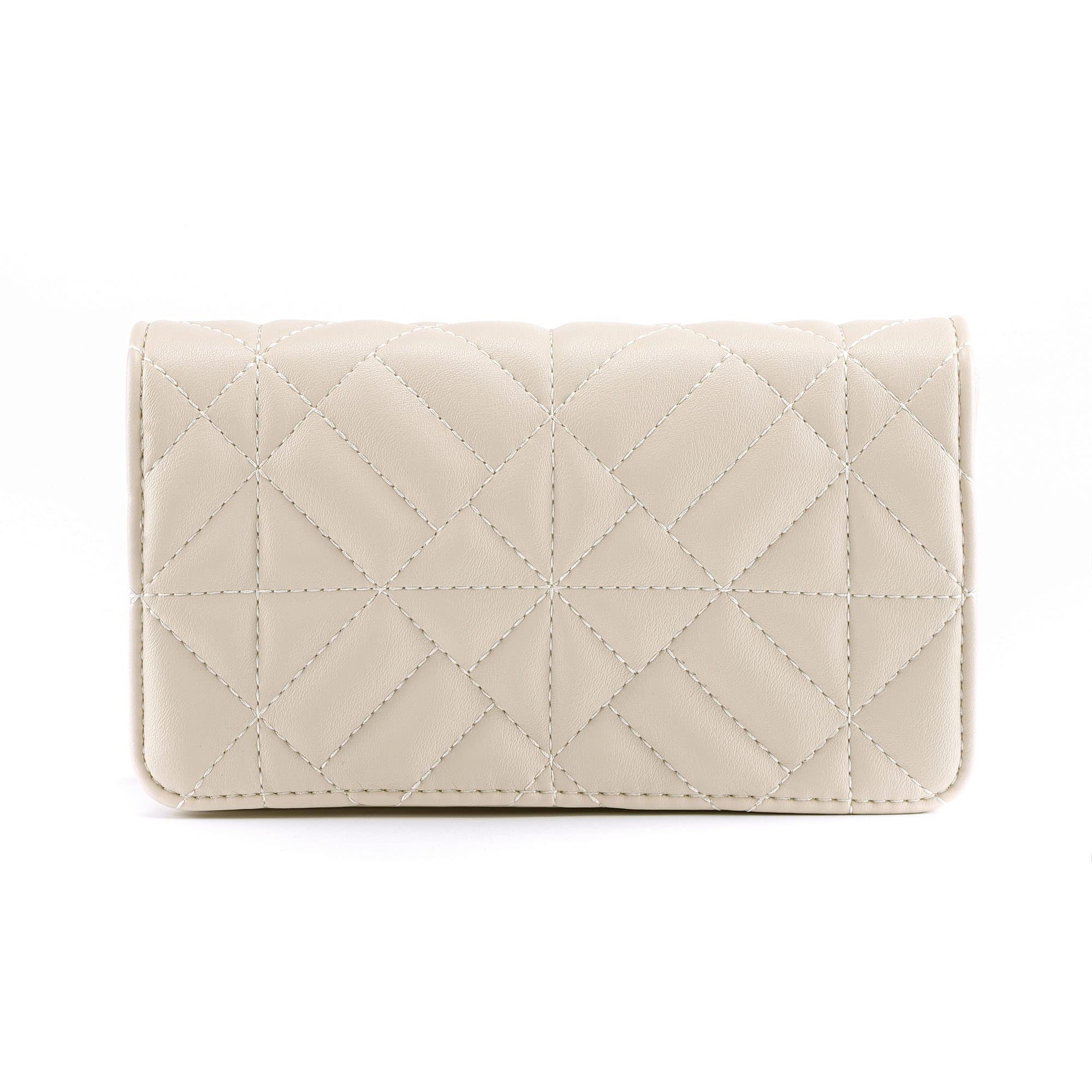CHIC DIARY Crossbody Bag for Women PU Leather Clutch Handbag Small Quilted Purse with Chain Shoulder Strap (Beige)