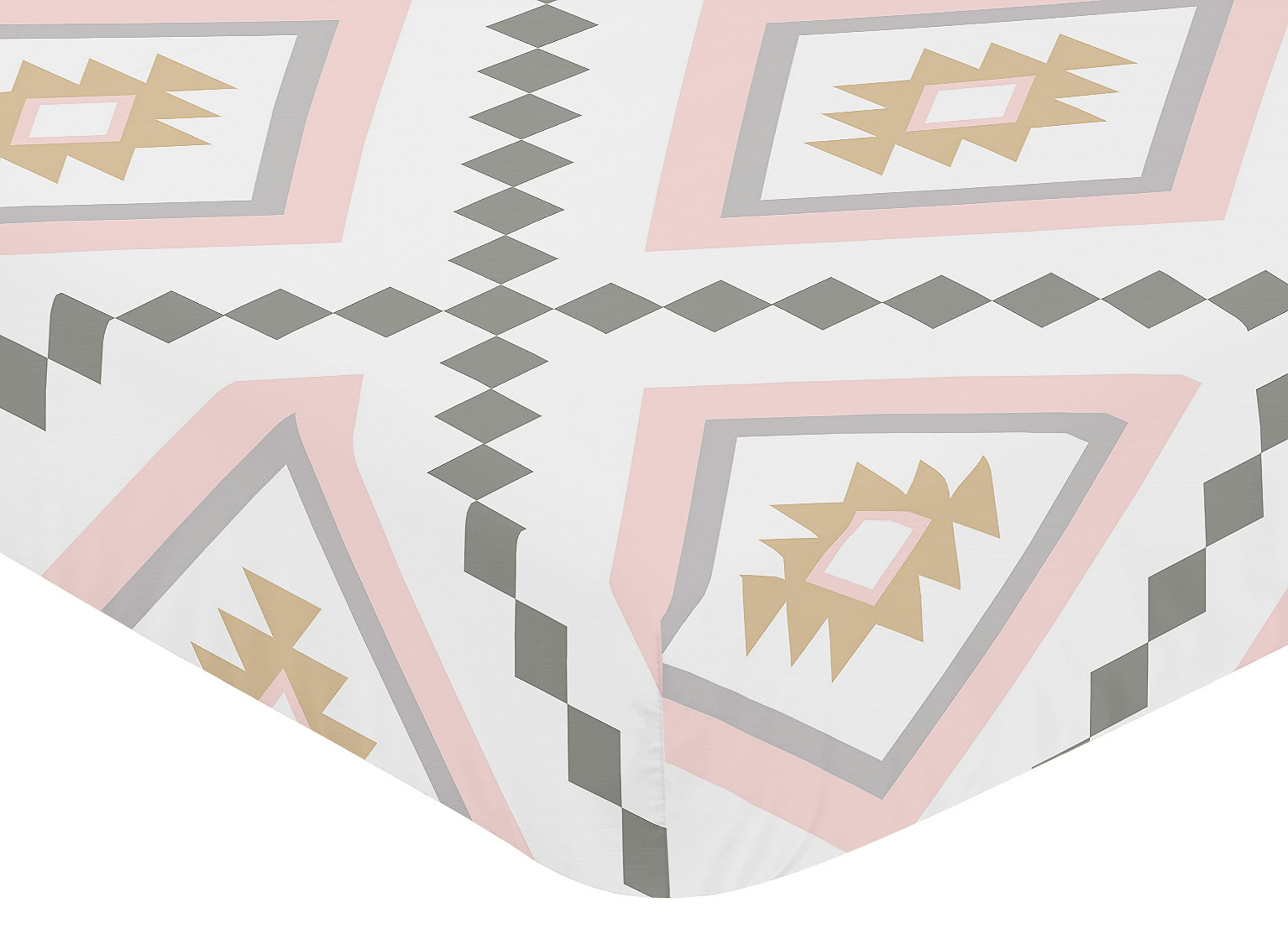 Blush Pink and Grey Boho Baby or Toddler Fitted Crib Sheet for Aztec Collection by Sweet Jojo Designs