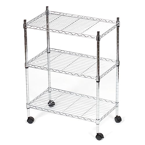 Home Basics Steel Wire Shelf | Heavy Duty | Open Design | Easy To Assemble | (Chrome, 3 Tier | 23.62" x 13.77" x 31.88")