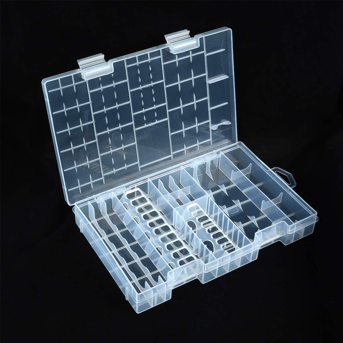 YXQ 47 Batteries Organizer Storage Case Box Holder Clear Plastic Container Portable- Holds 16 AAA+20 AA+ 2 9V+5 C+4 D Various Sizes and Tester
