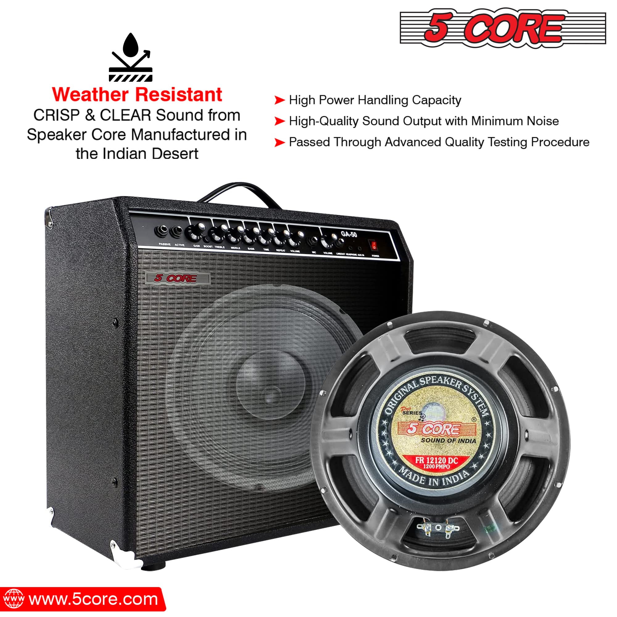 5 CORE 12 inch 1200W PMPO Guitar Amplifier Speaker, Superior Guitar Amplifier Universal Replacement Speaker- 8Ω, Dual Cone, 75W RMS, Black FR-12120DC GTR