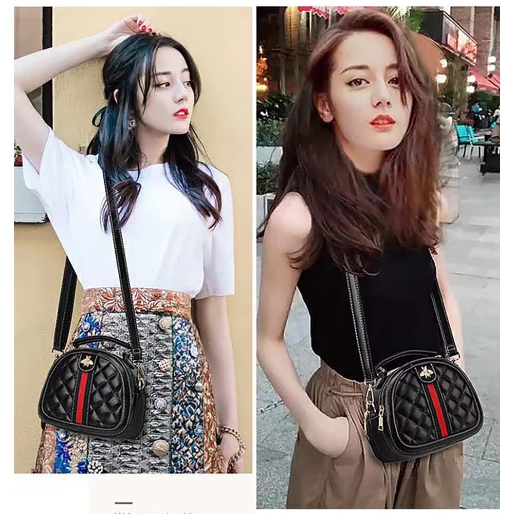 Beatfull Designer Bee Crossbody Bags for Women Stylish Round Quilted Shoulder Purse Small Leather Top Handle Cross Body Handbag
