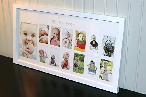 Green Pollywog | Baby's First Year Frame | Collage Frame For Baby In White | 12 Month Picture Frame | Milestone Photo Frame | First Year Picture Mat | Baby Picture Frame | My First Year Picture Frame