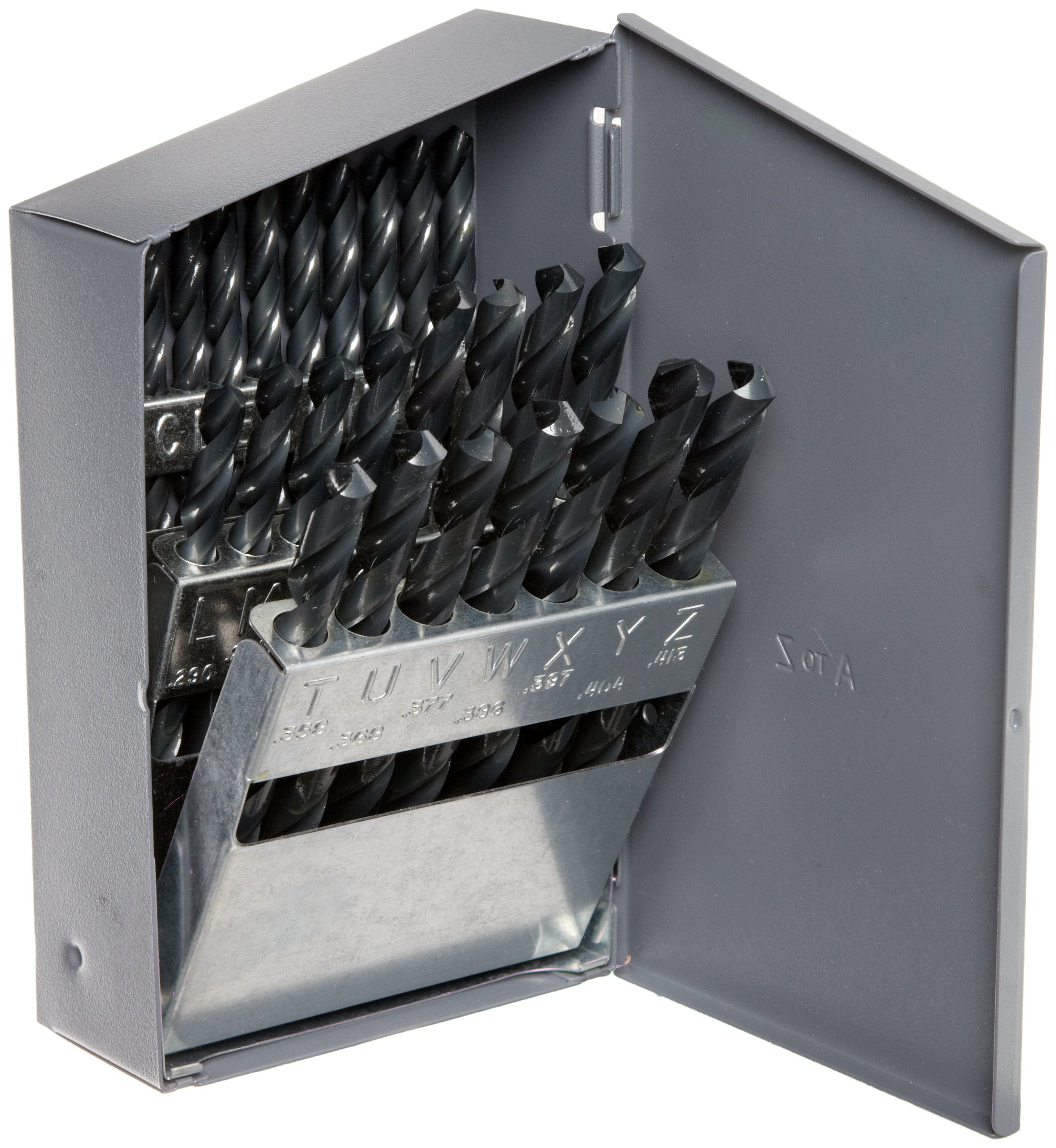 Chicago Latrobe 57718 150 Series High-Speed Steel Jobber Length Drill Bit Set with Metal Case, Black Oxide Finish, 118 Degree Conventional Point, Letter Size, 26-piece, A - Z