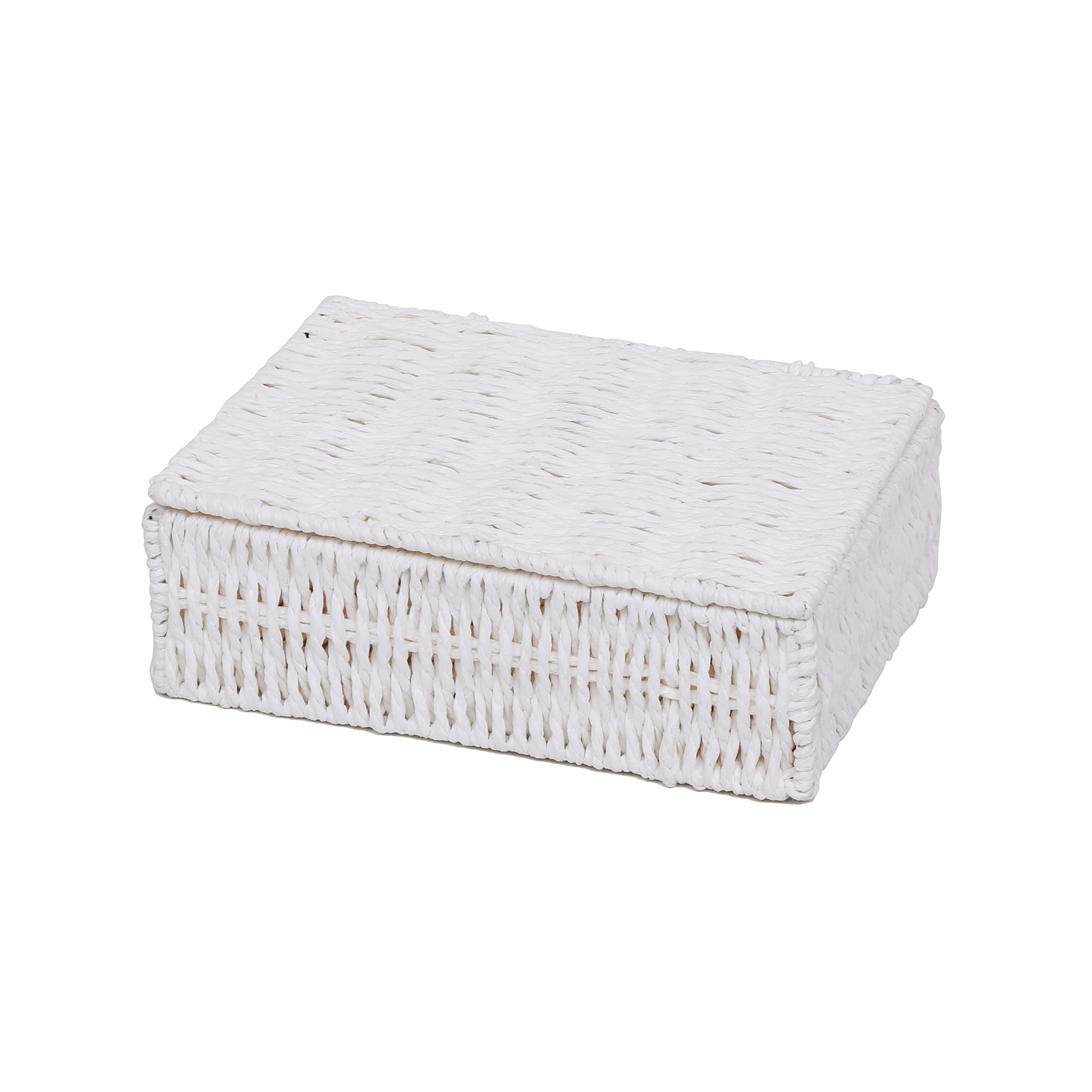 4 Set of Storage Baskets (Pearl White) - Rattan Decorative Box & Closet Organizers and storage & Basket with Lid & small basket with lid, decorative baskets for Clothes, Toys, Books