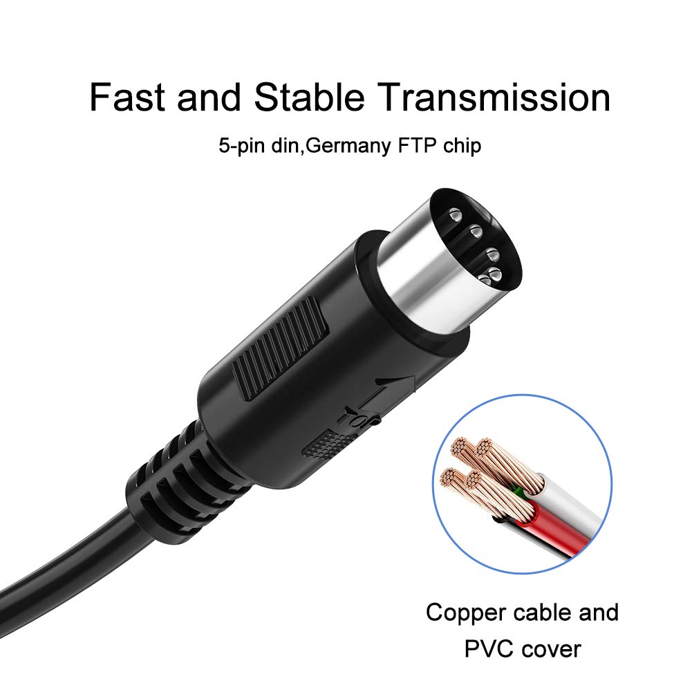 5 Din Midi Cable, Ancable 3-Feet 5 Pin Din Male to Male Plug Midi Cables with Molded Connector Housing Compatible with Piano Keyboard