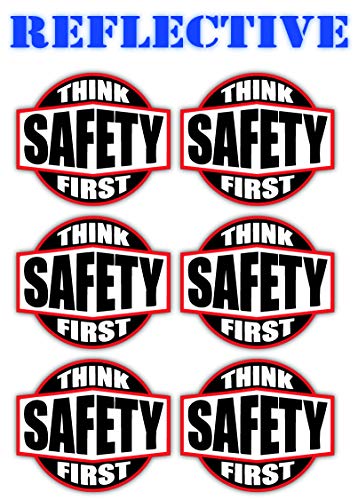 6 Pack | Reflective Think Safety First Hard Hat Stickers | Motorcycle | Welding Biker Helmet Decals | Laborer | Foreman | Welder, Lineman, Driller, Dredger, Construction Vinyl Decal