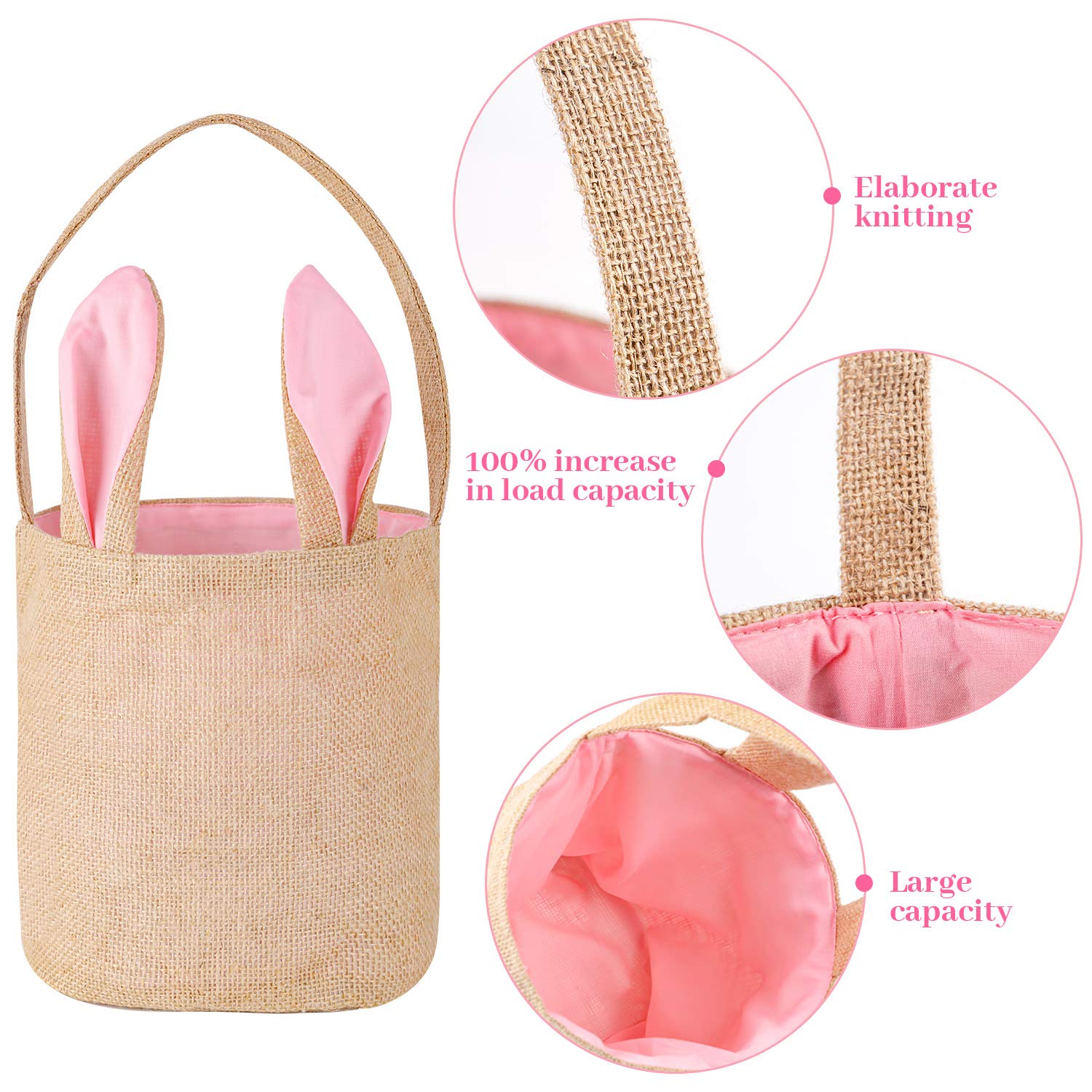 4pack Huge Easter Bunny Bags Easter Kids Gift Basket Bunny Ear Tote Bags for Easter Party