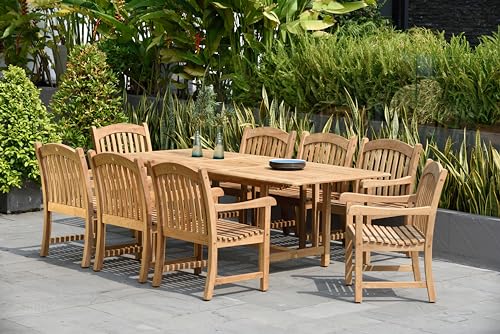 Amazonia Newcastle 9-Piece Outdoor Rectangular Dining Table Set | Certified Teak | Ideal for Patio and Indoors, Light Brown