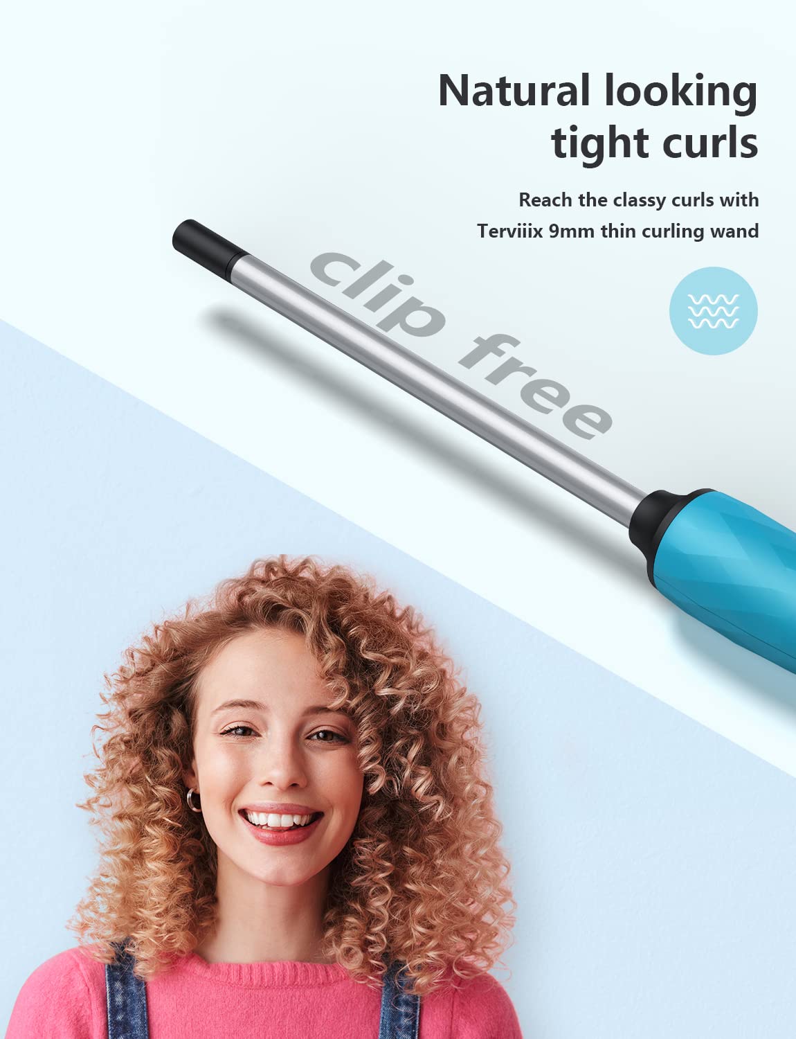 Terviiix Small Barrel Curling Iron Wand, 3/8 Inch Thin Curling Wand Iron for Short & Long Hair, Argan Oil and Keratin Infused Ceramic Tiny Curler with Digital Adjustable Temperature & Auto-Off, 9mm