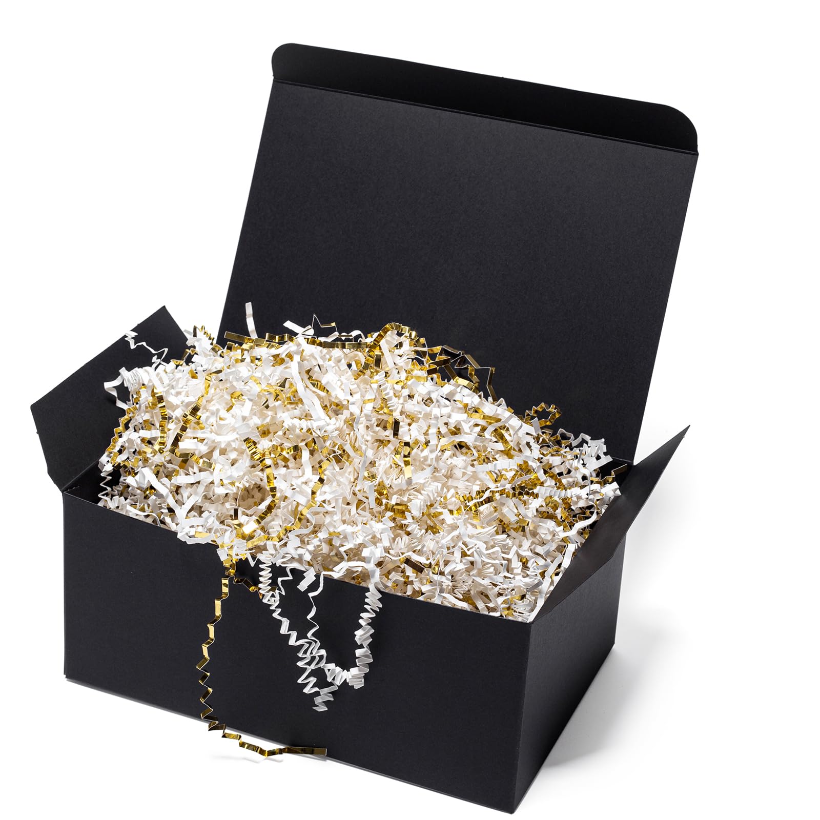 Mcfleet 1 LB Crinkle Cut Paper Shred Filler White & Gold Crinkle Paper Shredded Paper for Gift Box - Gift Basket Filler - Gift Box Stuffing for Christmas, Halloween Packaging Wrapping