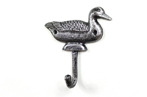 Handcrafted Nautical Decor Rustic Silver Cast Iron Mallard Duck Wall Hook 6" - Metal Wall Hook - Beach Coa