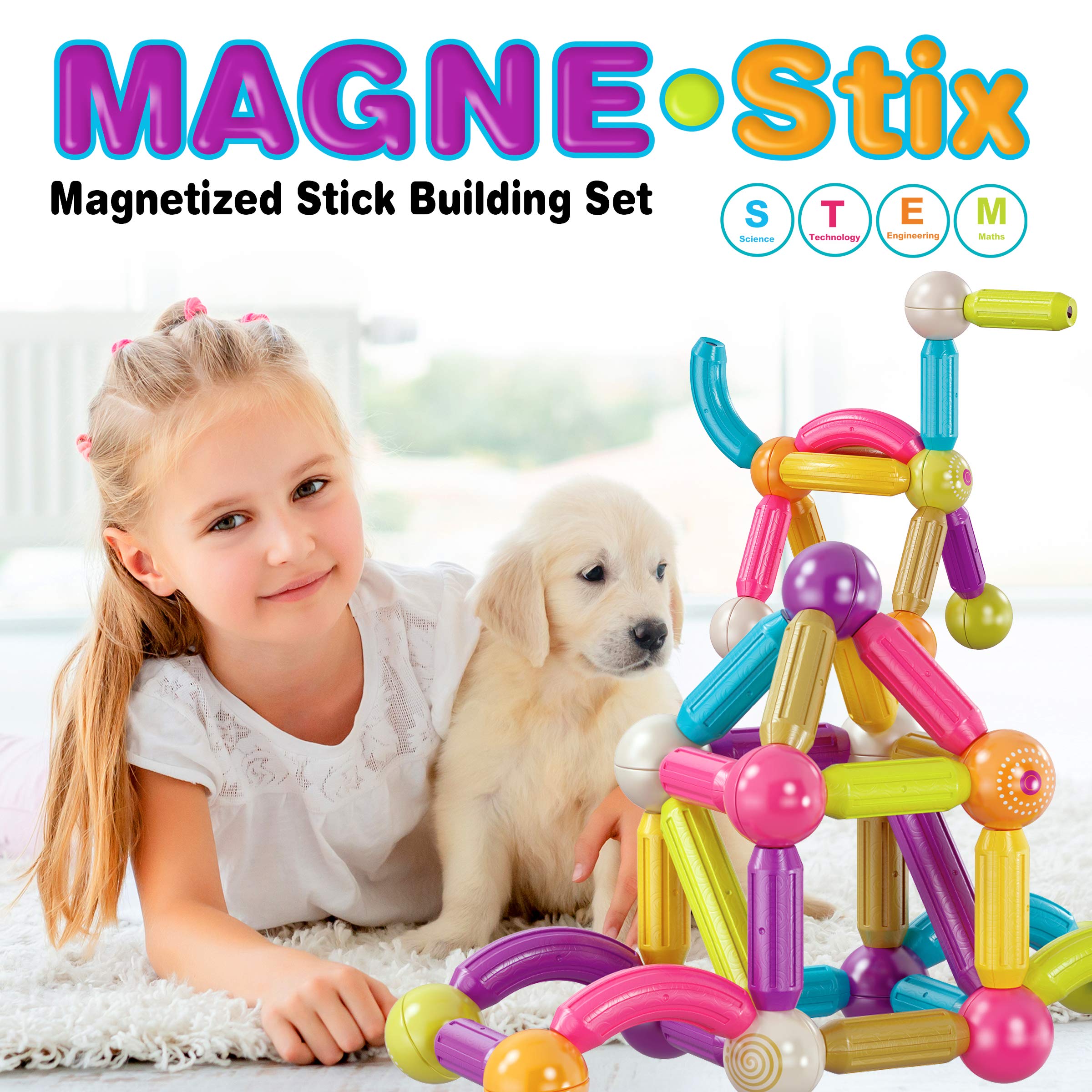 Contixo Kids Magnet Toys - ST1 150 PCs Magnetic Tiles, 3D Building Blocks, STEM Construction Creativity, Imagination, Recreational, Educational Block for Children Toddler Kids Ages 4-8