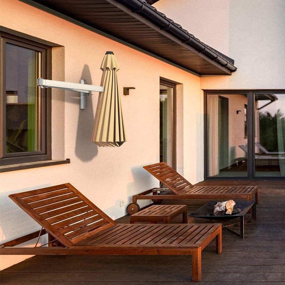 8 FT Wall Mounted Patio Umbrella Outdoor Wall Umbrella with Adjustable Pole Tilting Sunshade Umbrella with Wind Vent