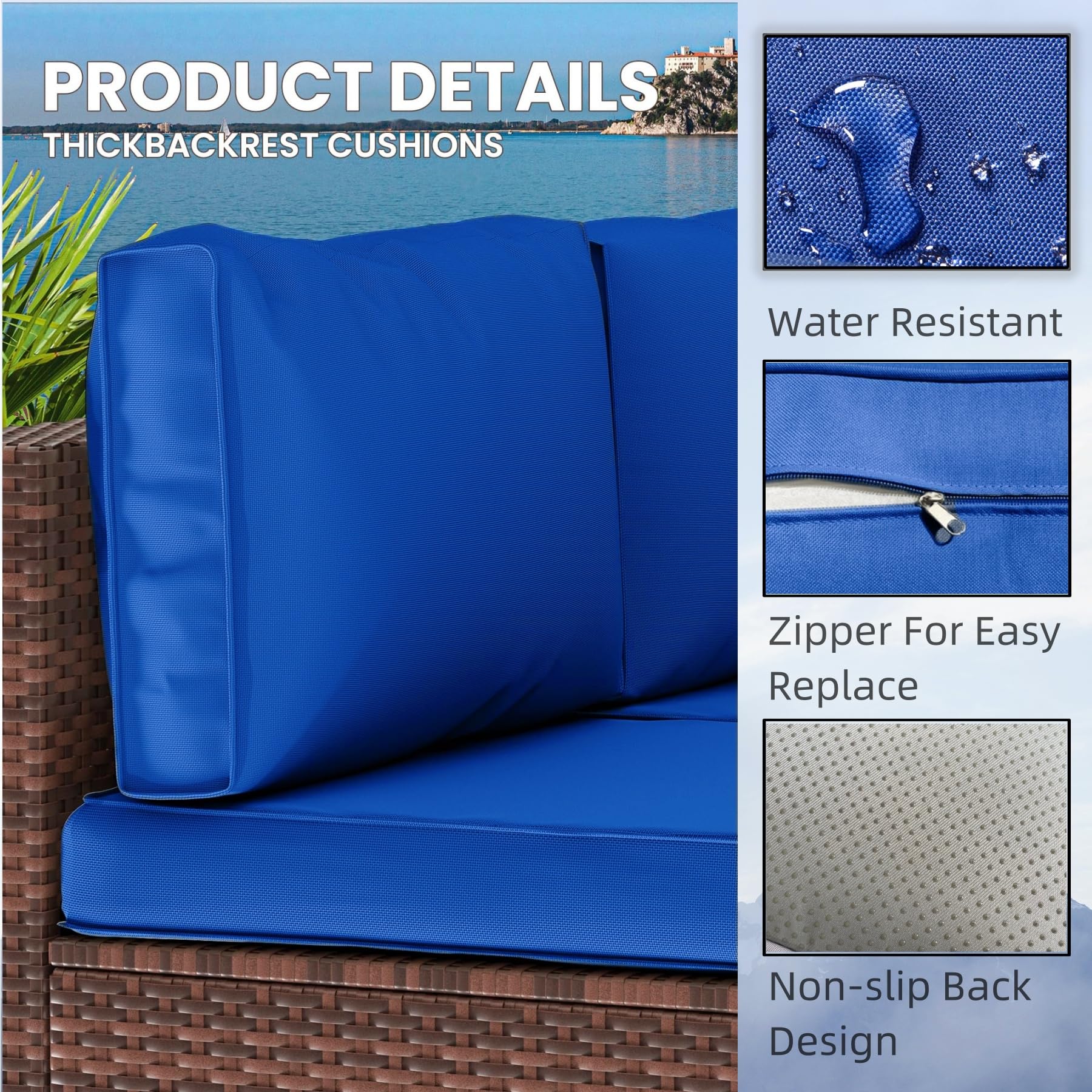 PROHIKER Patio Cushion Cover Replacement 14 Pack Outdoor Sofa Cushion and Pillow Covers Only with Zipper for 7-Piece Outdoor Patio Furniture Conversation Set (Navy Blue)