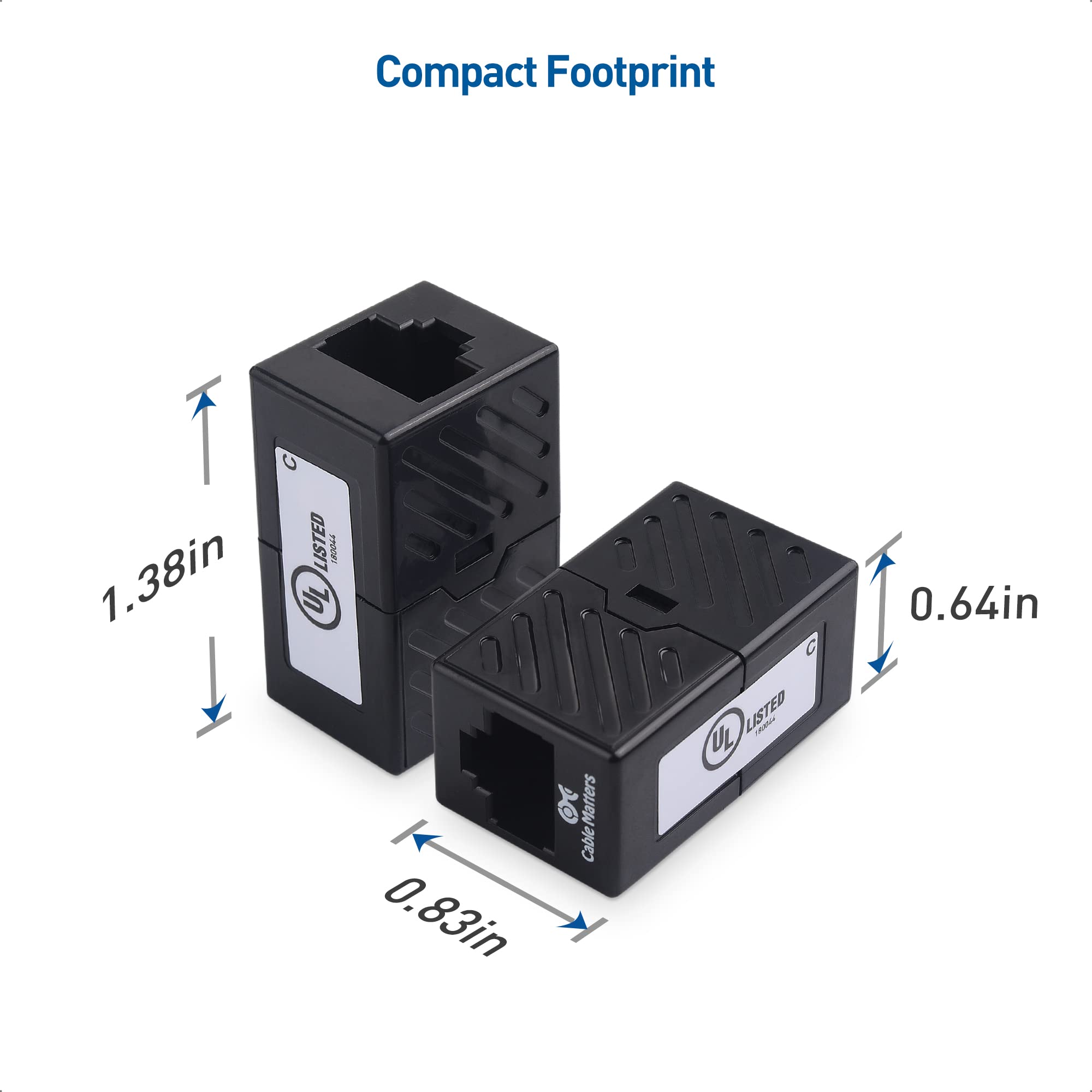 Cable Matters [UL Listed] 5-Pack 10Gbps Cat 6 Ethernet Coupler (RJ45 Coupler, Cat6 Coupler, Ethernet Extender Adapter) in Black, Compatible with Cat6A, Cat5e
