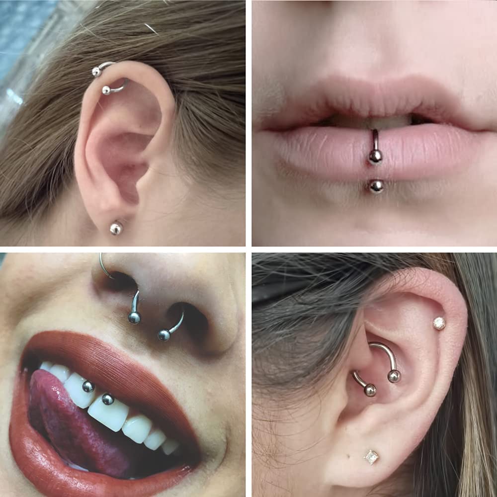 4pc 14g 1.6mm Surgical Steel Black Horseshoe Earrings 14 Gauge 4mm Ball Spike Septum Earrings 10mm Eyebrow Piercing Jewelry