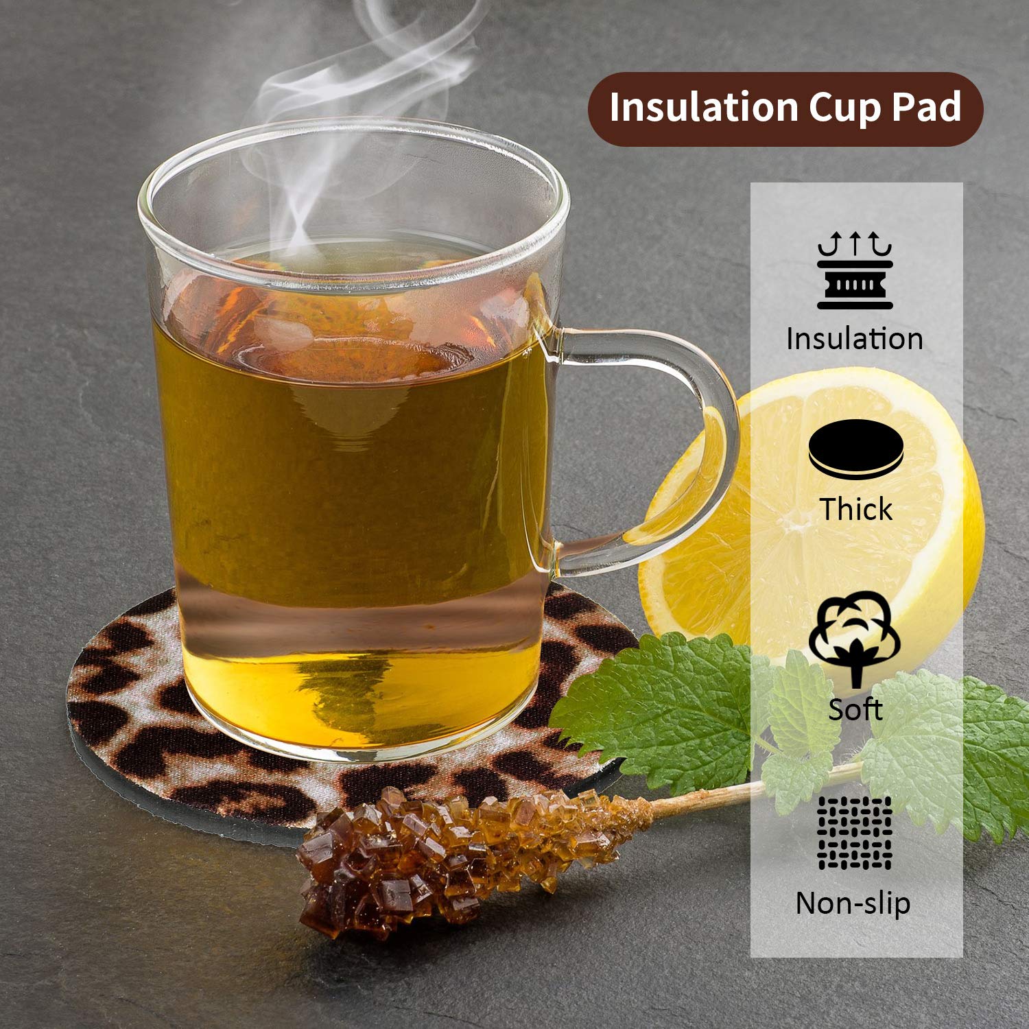 4 Pieces 3.54 Inch Leopard Coasters Insulated Coaster Cheetah Print Absorbent Neoprene Cup Holder Coaster for Kitchen Office Living Room Furniture Drinking Coaster