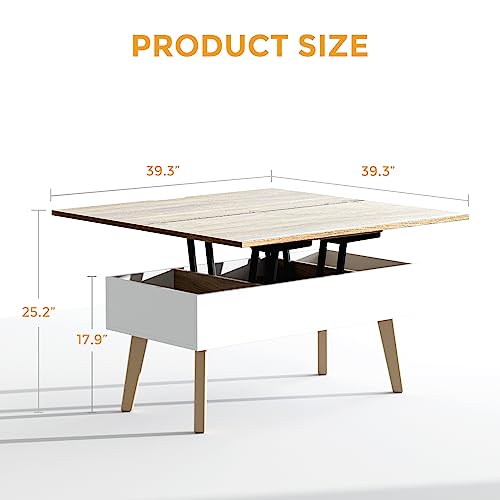 Bidiso 3 in 1 Lift Top Coffee Table, Ten Minutes Install Multifunction Coffee Table, Coffee Table Converts to Dining Table, Lift Top Dining Table Work Desk with Storage,Light Oak
