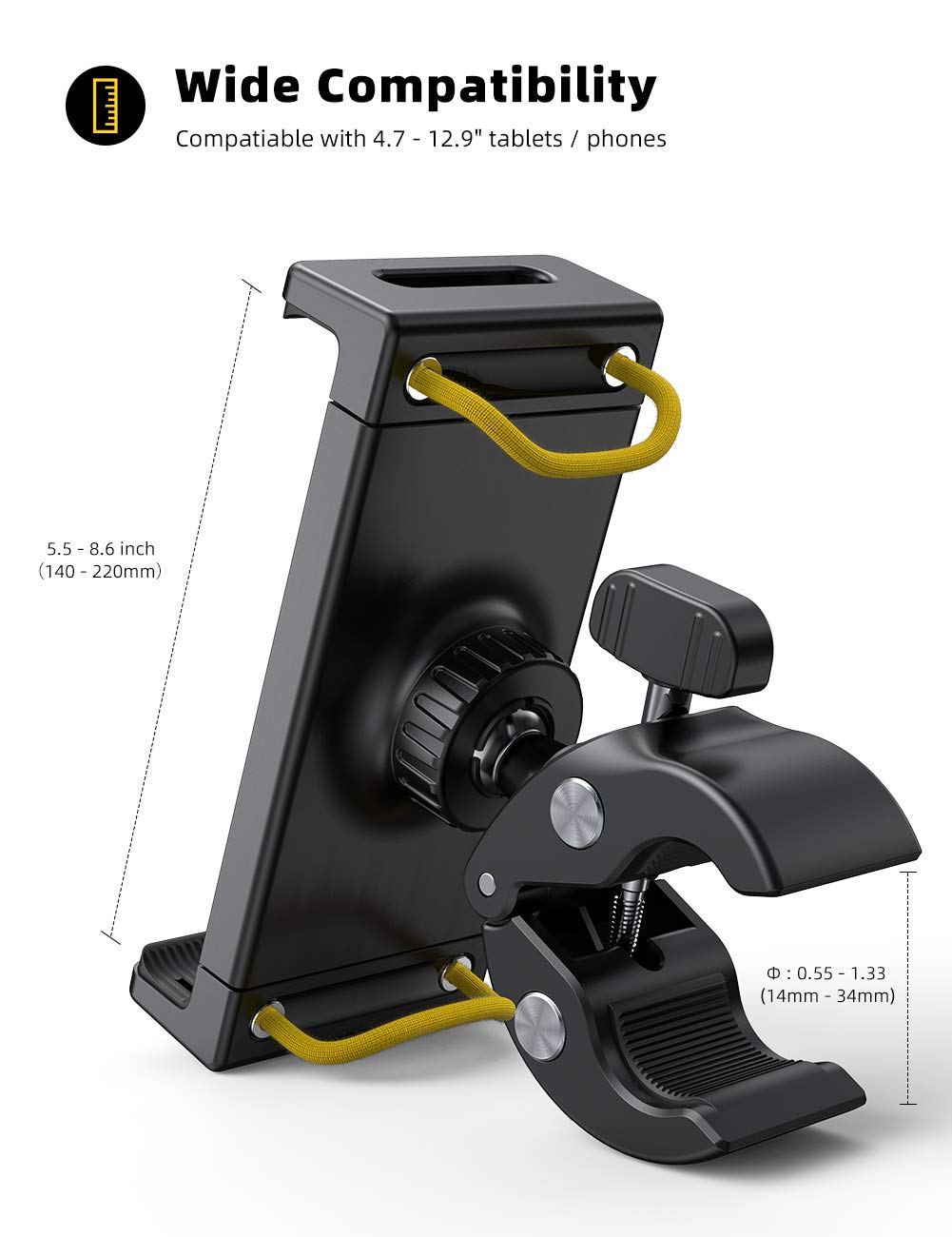 Lamicall Tablet Holder for Spin Bike - Tablet Mount Clamp for Indoor Bike Peloton, Treadmill, Exercise Bicycle Clamp for iPad Pro/Air/Mini and 4.7-12.9" Tablet