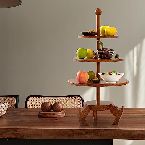 Chemailon 3 Tier Wooden Cupcake Stand, Elegant Round Dessert Tower Holder Decorative Tiered Tray for Birthday Cady Bar Weddings and Parties Events
