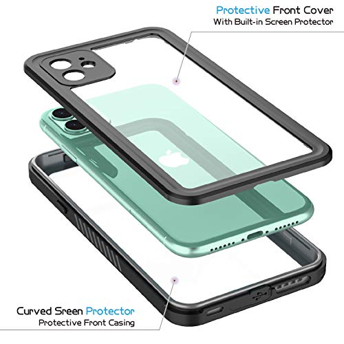 VAPESOON Compatible with iPhone 11 Waterproof Case, Built-in Screen Protector Full-Body Rugged Bumper Sealed Cover Shockproof Dustproof Waterproof Case for iPhone 11 6.1 inch (Black/Clear)