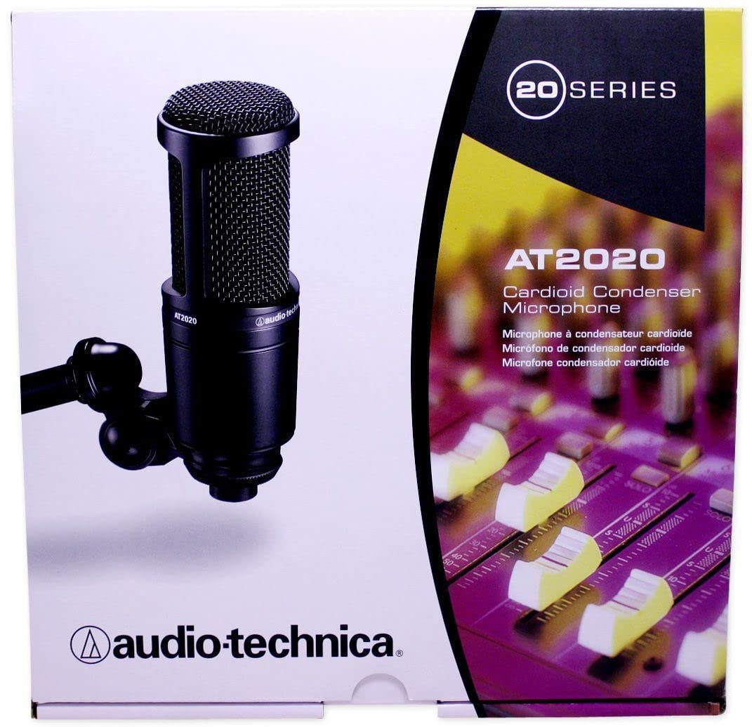 Audio-Technica AT2020 Studio Recording Microphone-Cardioid Condenser Mic Bundle with Rockville RDMS70 Desktop Mic Stand with Boom with Steel Round Base with Adjustable Height
