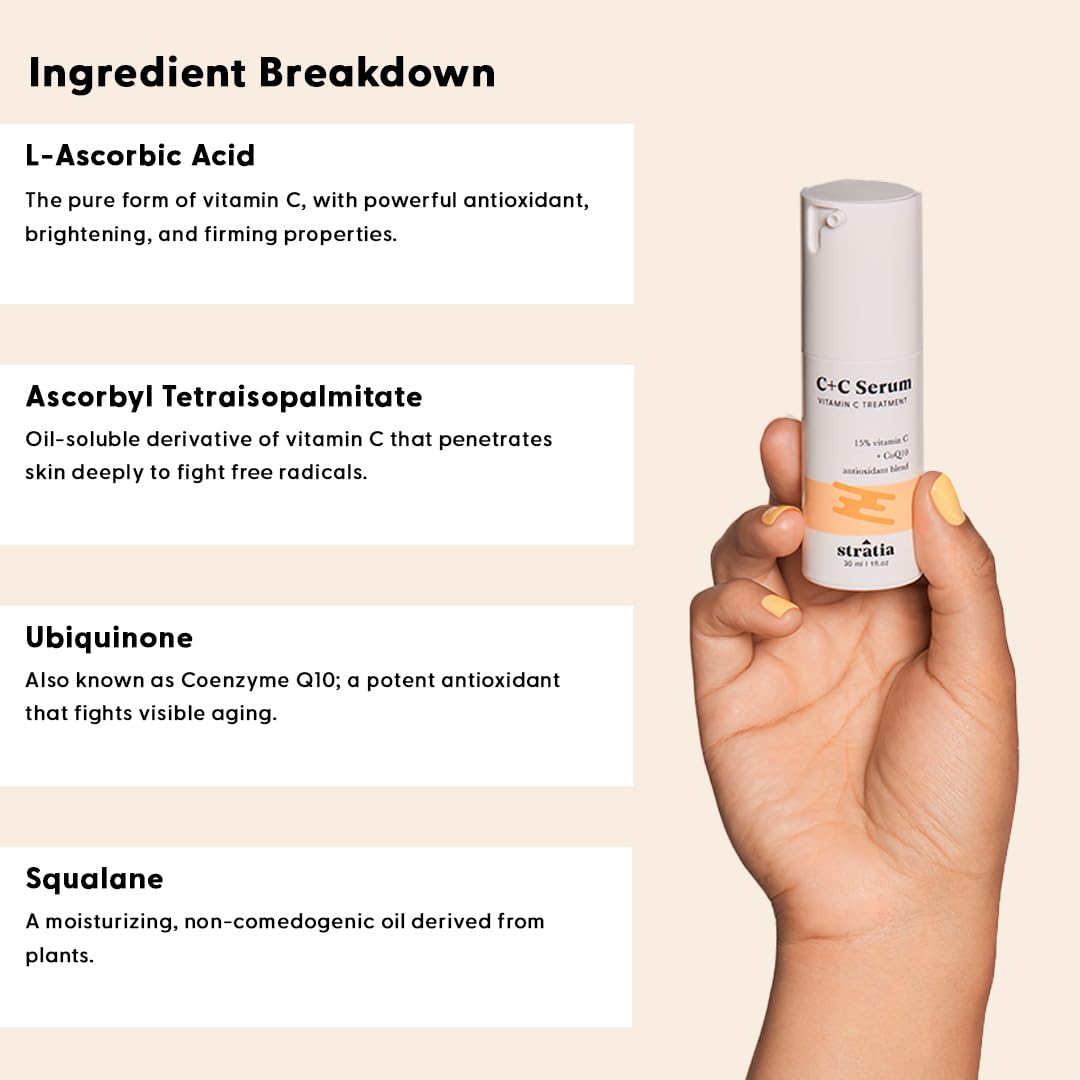 Stratia C+C Serum, 15% Vitamin C with 10% L-ascorbic Acid, Non-Irritating, Water-Free Formula, Anti-Aging, Benefits, 1 Fl Oz