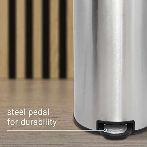 happimess HPM1001A Oscar Round 8-Gallon Step-Open Trash Can with Free Mini Trash Can, Modern, Fingerprint Proof for Home, Kitchen, Office, Large:7.9 Gallon Small:1.3 Gallon, Stainless Steel