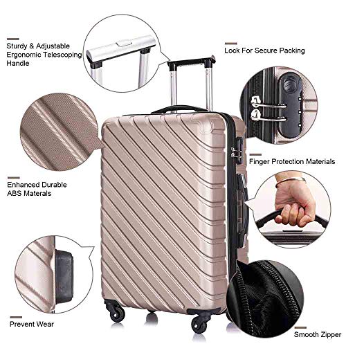 Apelila 5 Piece Hardshell Luggage Sets,Travel Suitcase,Carry On Luggage with Spinner Wheels Free Cover&Hanger Inside (Champagne Gold With Bag)