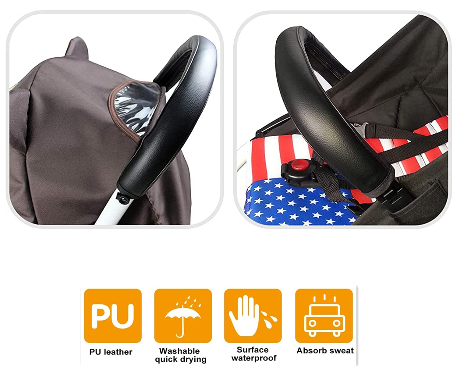 CHILDHOOD Baby Stroller Armrest Handle Sleeve Cover Universal Handle Cover Artificial Leather Black