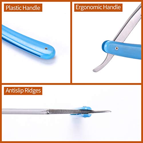 Zertone Straight Razor Kit with Hair Brush and Leather Strop, Straight Edge Razor with Carbon Steel Cutthroat Blade, Barber Razor (Blue)